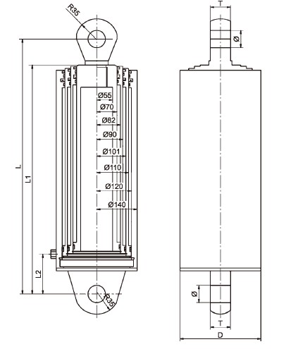 HRPC brand multi-stage hydraulic cylinder (trhree stage cylinder ...