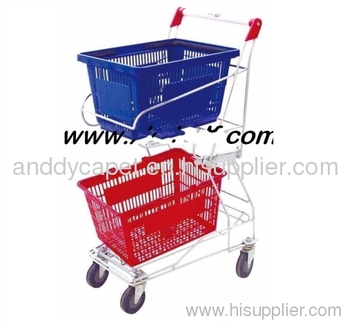 Double Layers Rolling Shopping Basket Cart grocery carts trolleys ...
