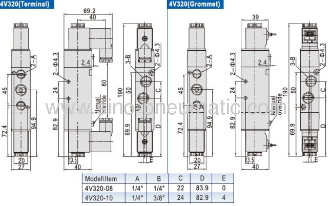 Airtac Double-head 0.15-0.8MPa 4v320-10 5/2way Solenoid valve from ...