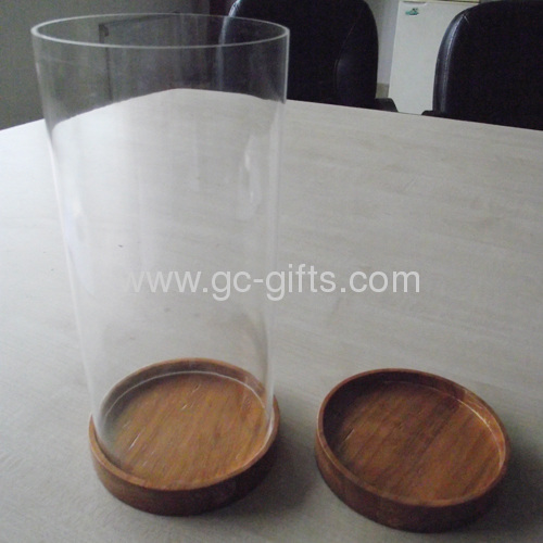 Cylindrical and useful acrylic display case with two wooden lids from ...