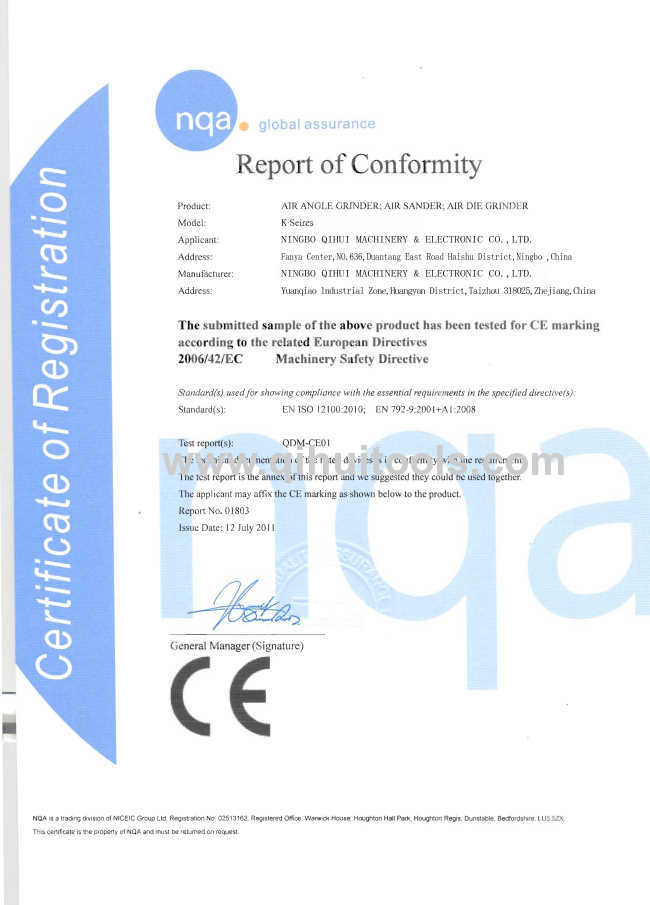 CERTIFICATE of Air tools - Certificate
